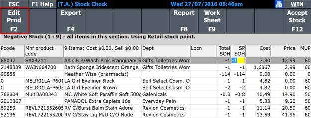 Find Negative Stock for a Stockpoint within Rolling Stocktake – Toniq